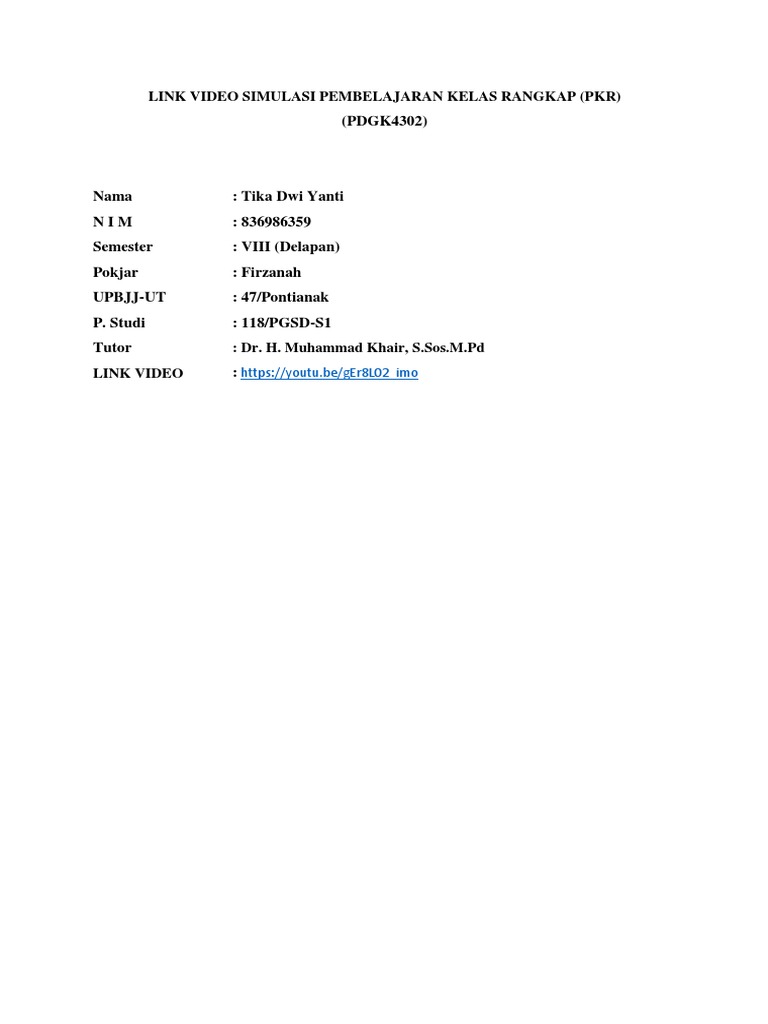 Video Simulasi Pembelajaran PKR SD | PDF