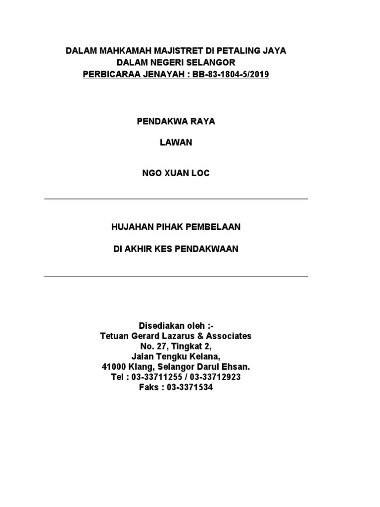 Hujahan Akhir Kes Pendakwaan | PDF | Mens Rea | Criminal Law