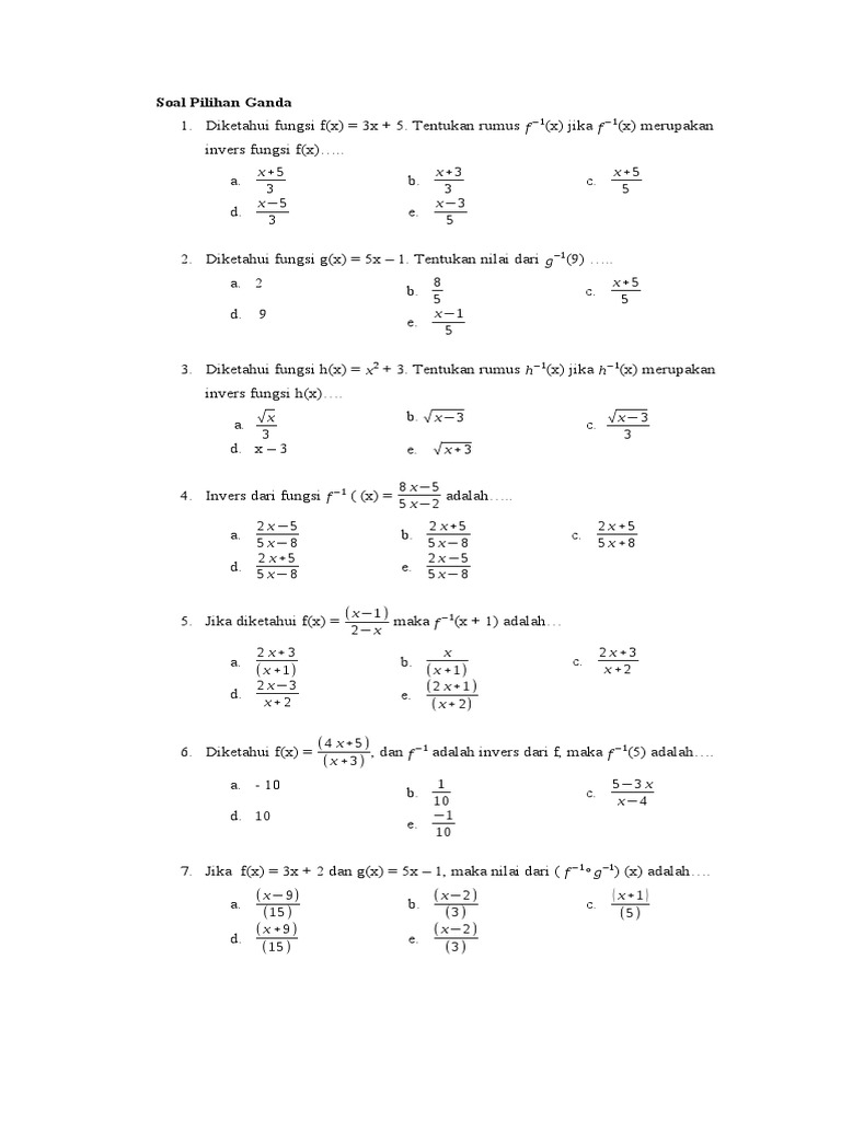 Soal-Soal Pilihan Ganda Matematika Wajib-1 | PDF