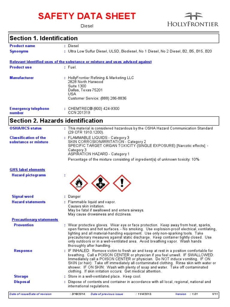 Msds Diesel | PDF | Firefighting | Personal Protective Equipment