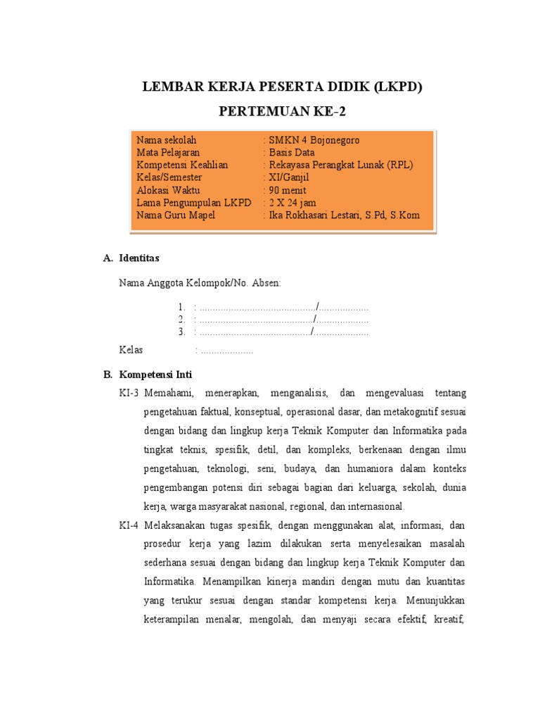 LKPD Basis Data untuk Siswa RPL | PDF | Komputer