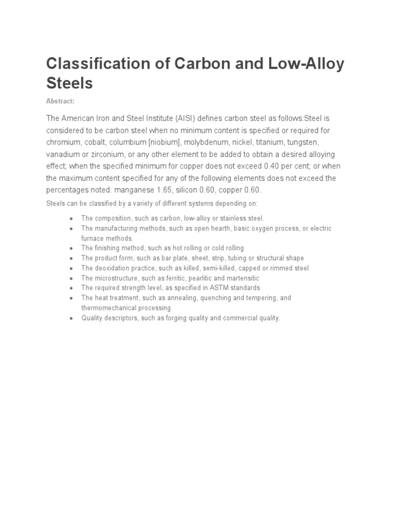 Classification of Carbon and Low-Alloy Steels: Abstract | PDF | Steel ...
