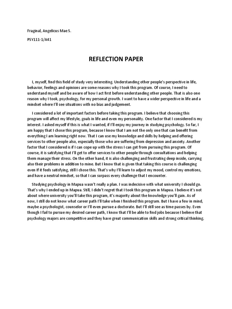 Reflection Paper1 Psy111-1 A41 | PDF | Psychology | Mindset