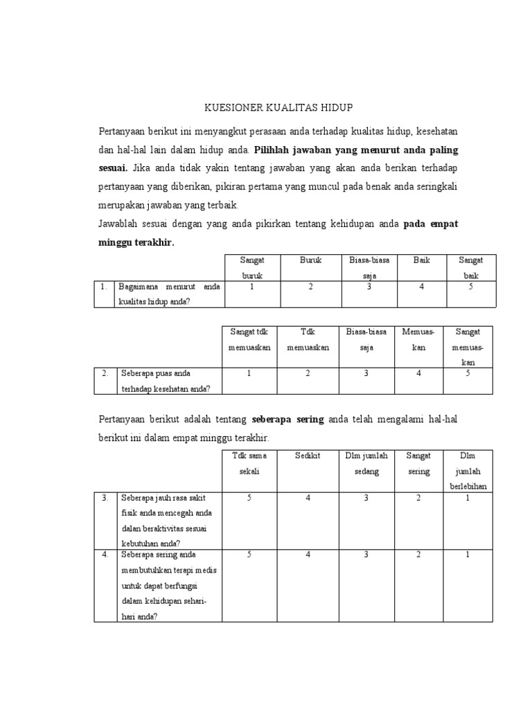 Kuesioner Kualitas Hidup Lansia | PDF