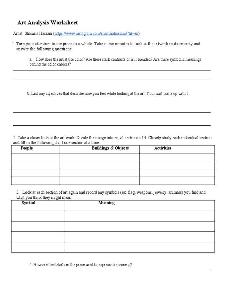 Art Analysis Worksheet | PDF | Libraries | Worksheet