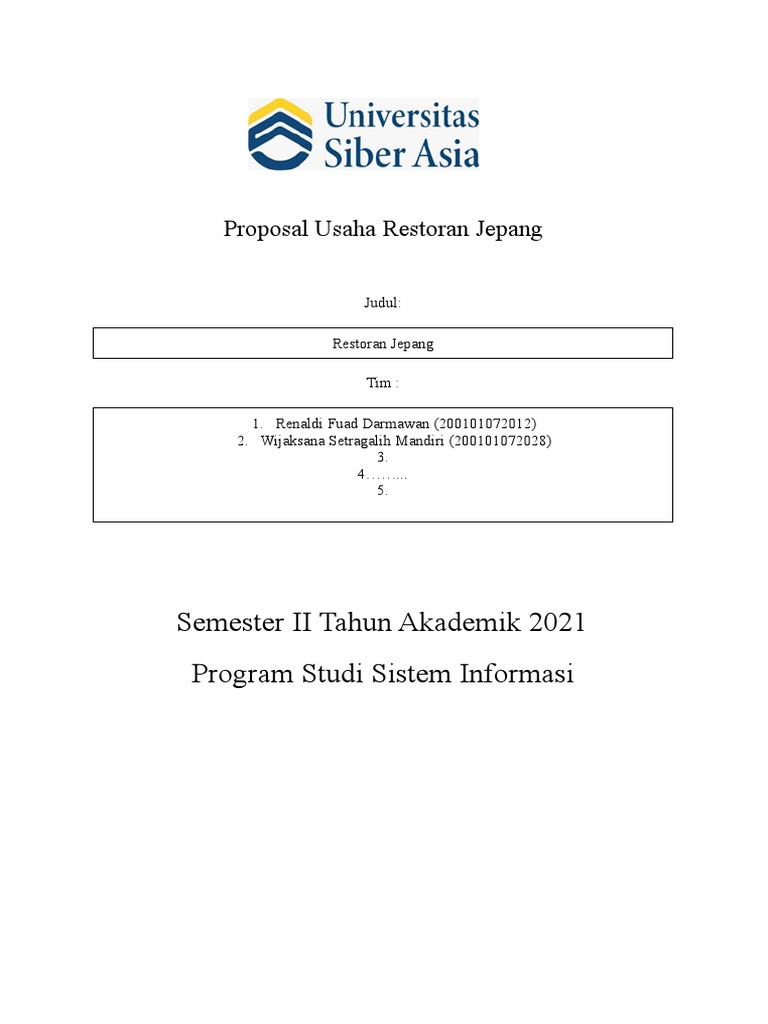 Proposal Usaha Restoran Jepang | PDF | Teknologi & Rekayasa