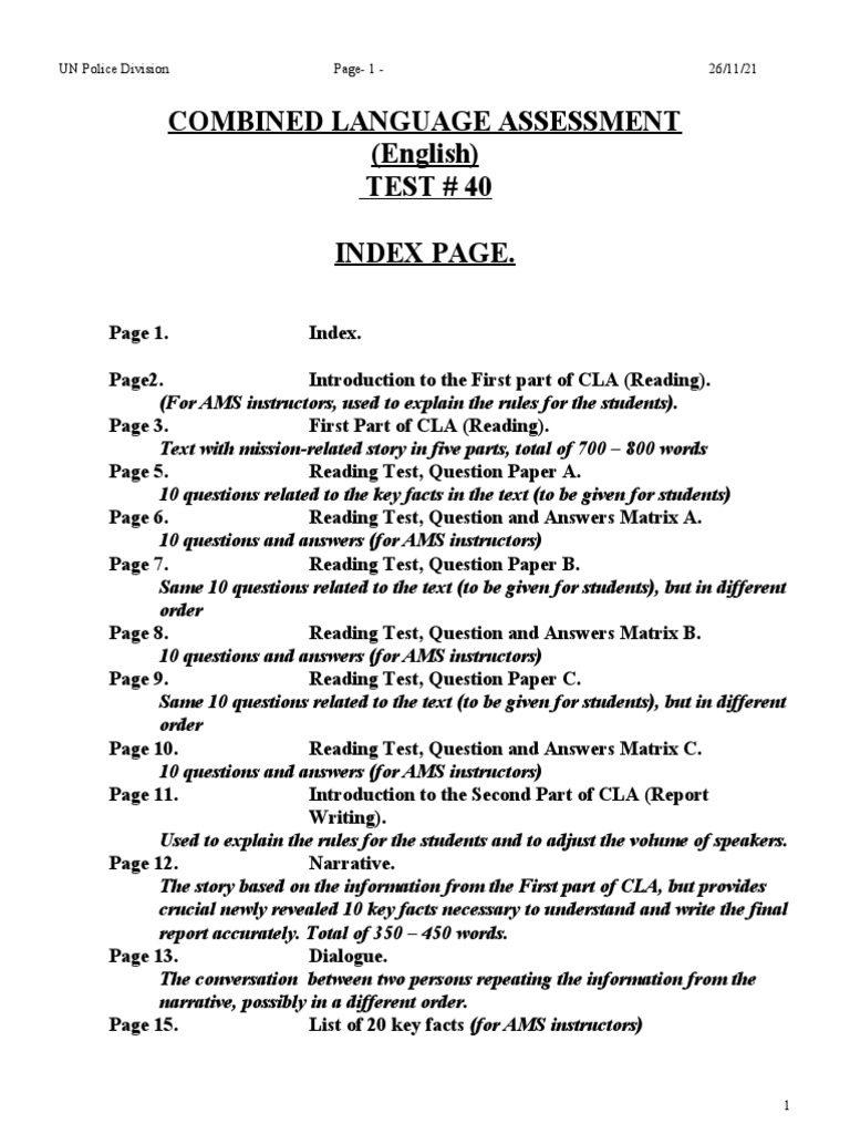 UN Police Division English Language Assessment: A Series of Reports ...