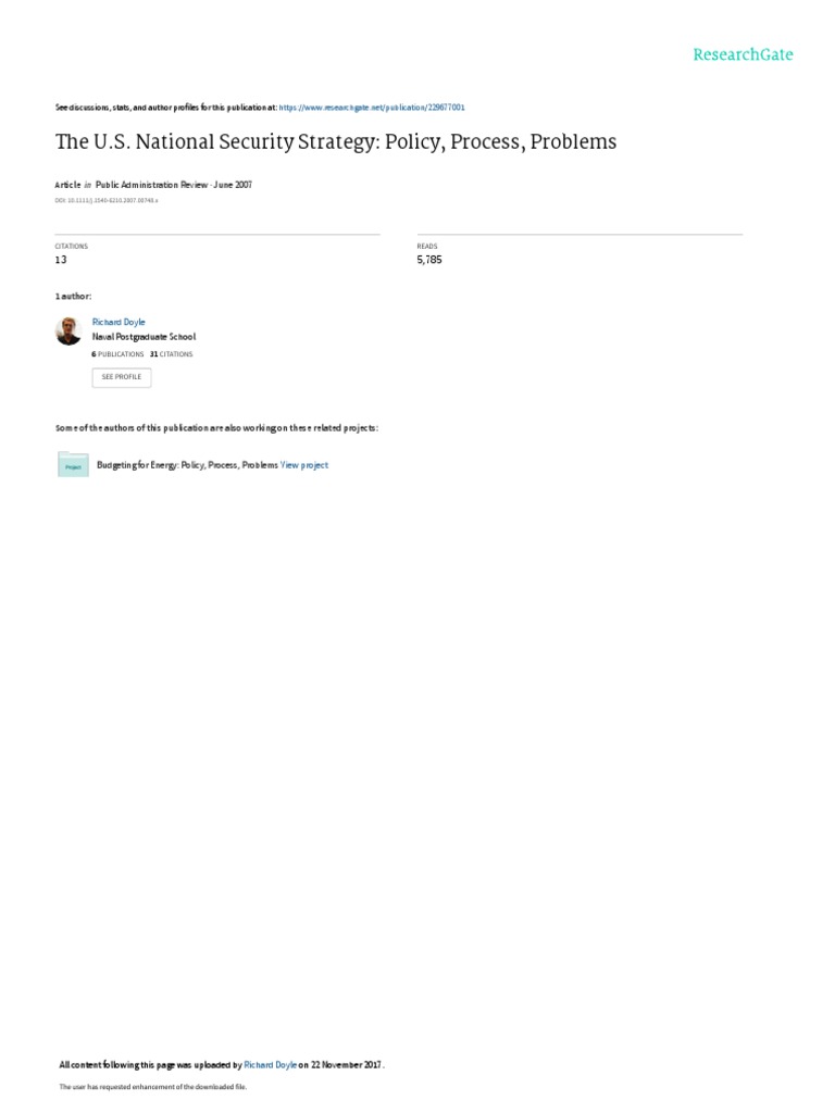 The U.S. National Security Strategy: Policy, Process, Problems | PDF ...