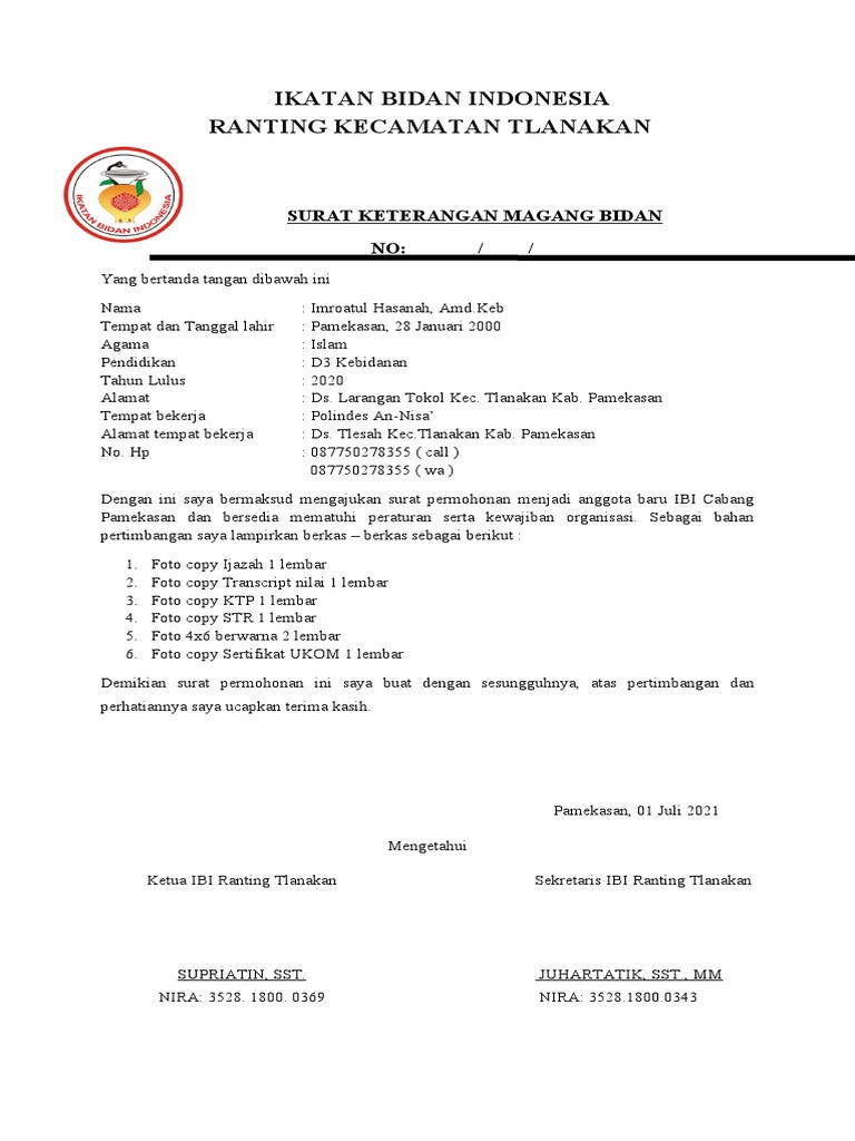 Surat Permohonan Anggota IBI Pamekasan | PDF | Gaya Hidup