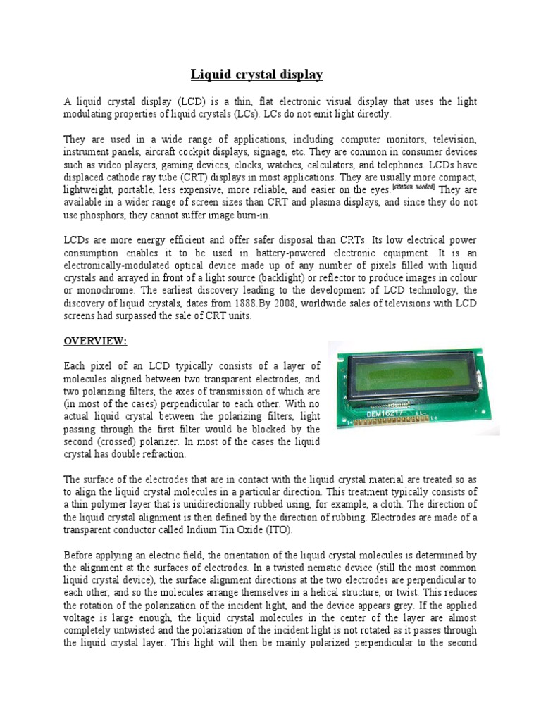 Liquid Crystal Display | PDF | Liquid Crystal Display | Computer Monitor