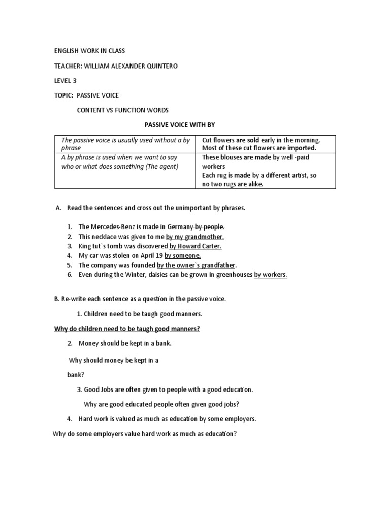 Passive Voice Exercises for Level 3 | PDF