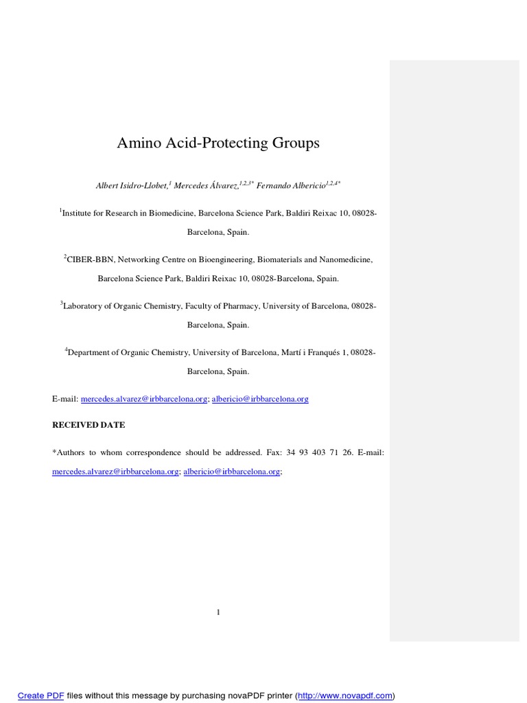 AA Protecting Group | PDF | Chemical Reactions | Functional Group