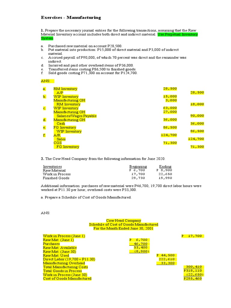 Manufacturing Journal Entries and Costs | PDF | Cost Of Goods Sold ...
