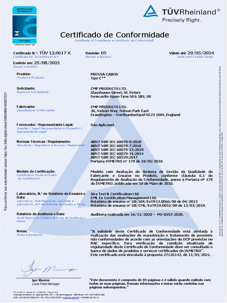 Brazil Inmetro Tuv C Type | PDF | Certificado de chave pública