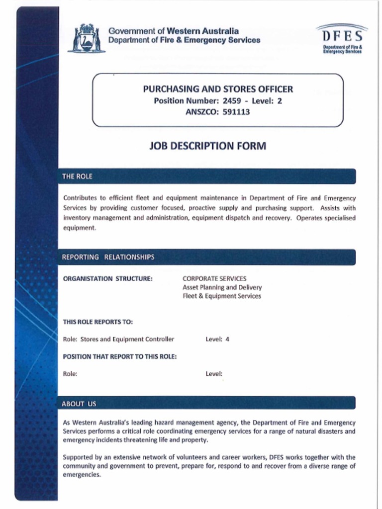 Purchasing and Store Officer Job Description | PDF