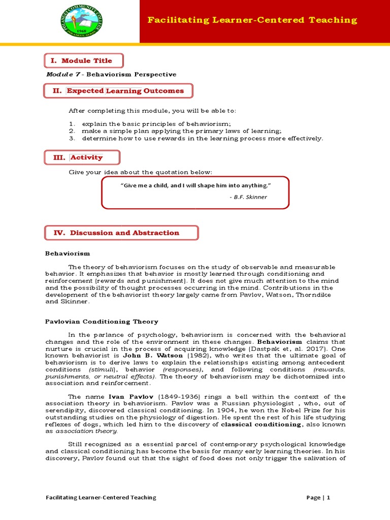 Module 7 Module 1 Facilitating Learner Centered Teaching Pdf 3818