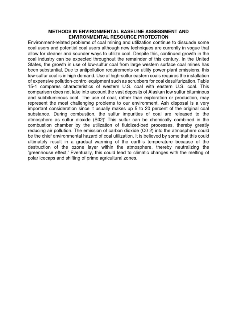 Methods in Environmental Baseline Assessment and Environmental Resource ...