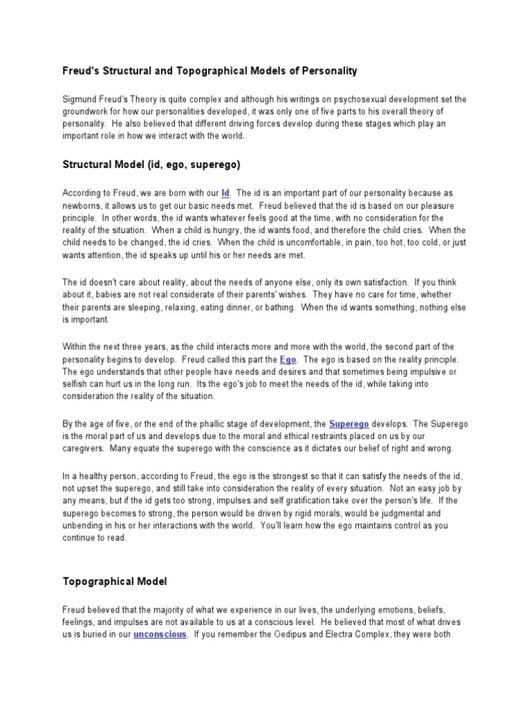 Freud's Structural and Topographical Models of Personality | PDF | Id ...