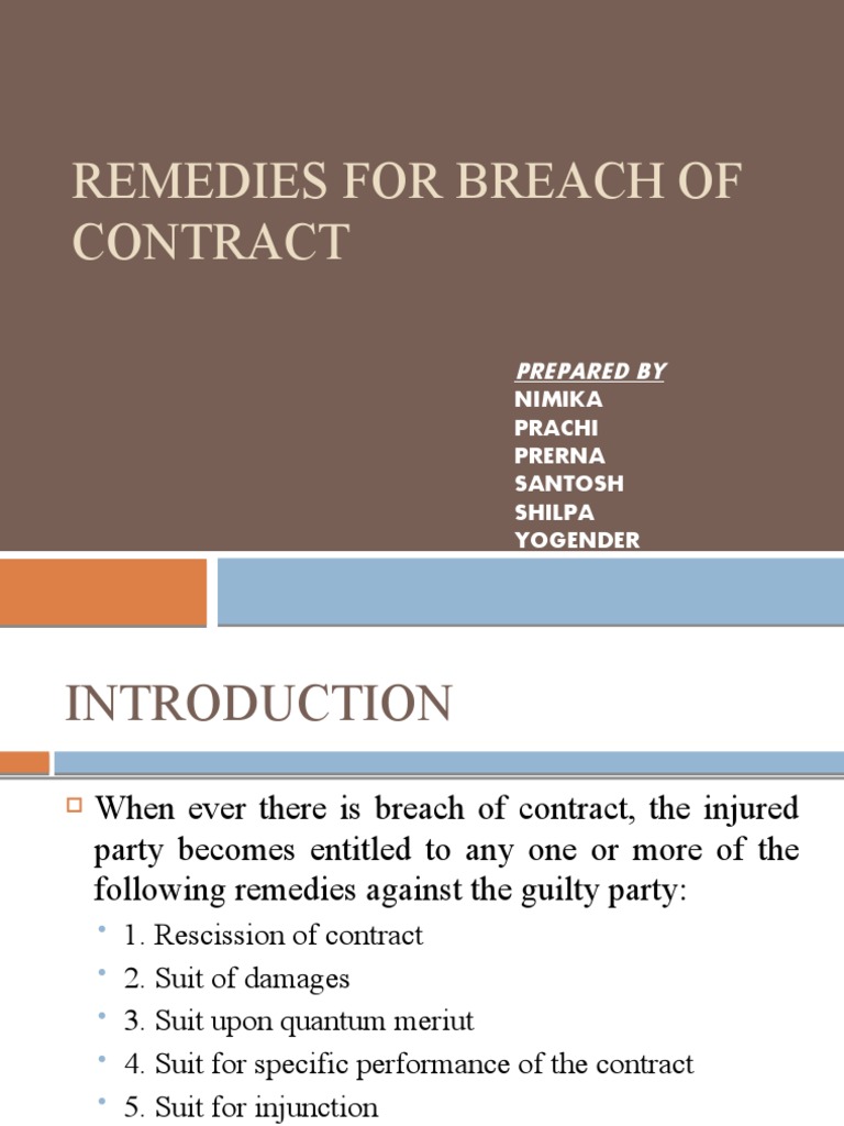 Remedies For Breach of Contract: Prepared by | PDF | Damages | Breach Of Contract