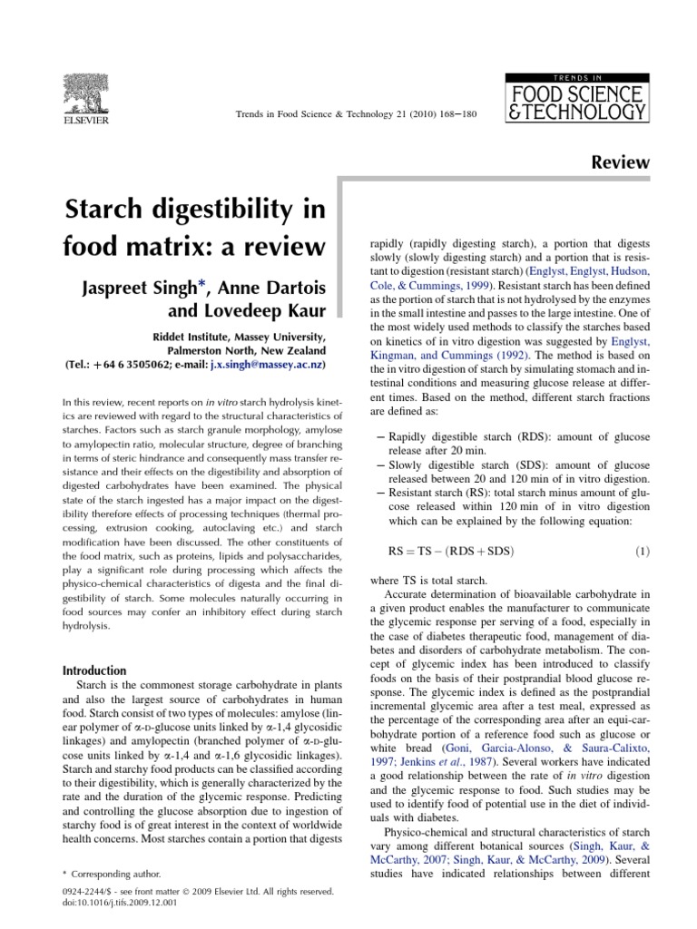 Starch Digestibility in Food Matrix: A Review | PDF | Starch | Hydrolysis