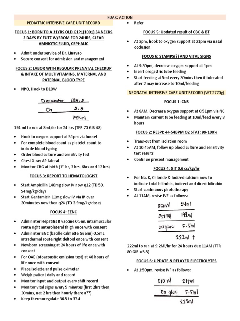 FDAR | PDF | Neonatal Intensive Care Unit | Medical Specialties