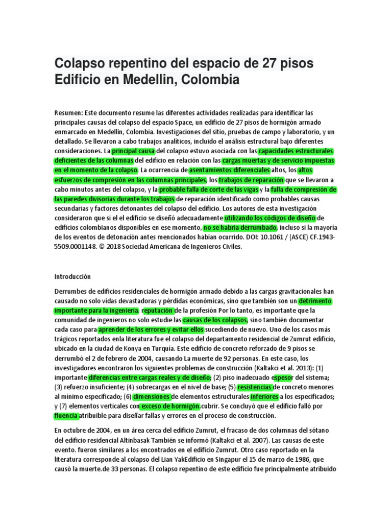 Causas del colapso del edificio Space Medellín | PDF | Hormigón ...
