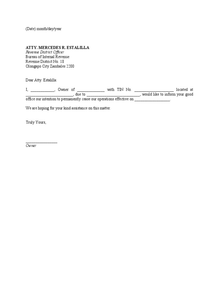 BIR - Letter Request of Closure Address To Rdo | PDF