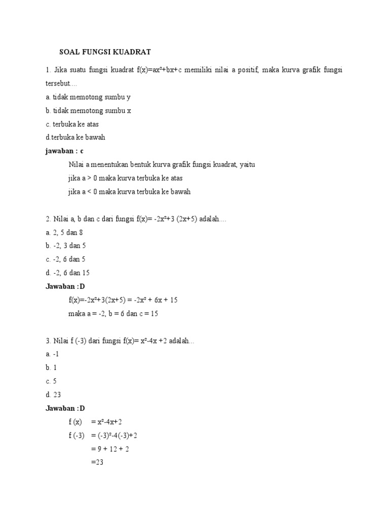 Soal Dan Jawaban Fungsi Kuadrat Kelas 9 | PDF | Metode & Bahan Ajar | Sains & Matematika