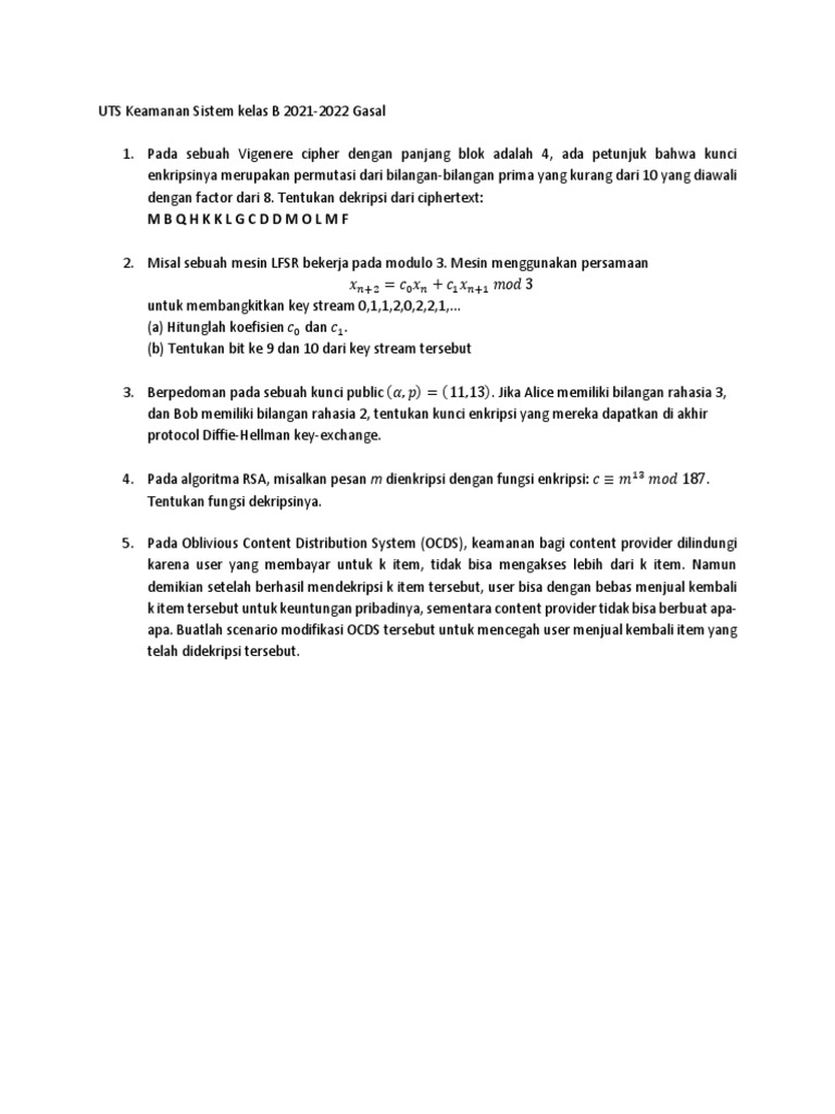 UTS Keamanan Sistem 2021-2022 | PDF | Metode & Bahan Ajar | Teknologi & Rekayasa