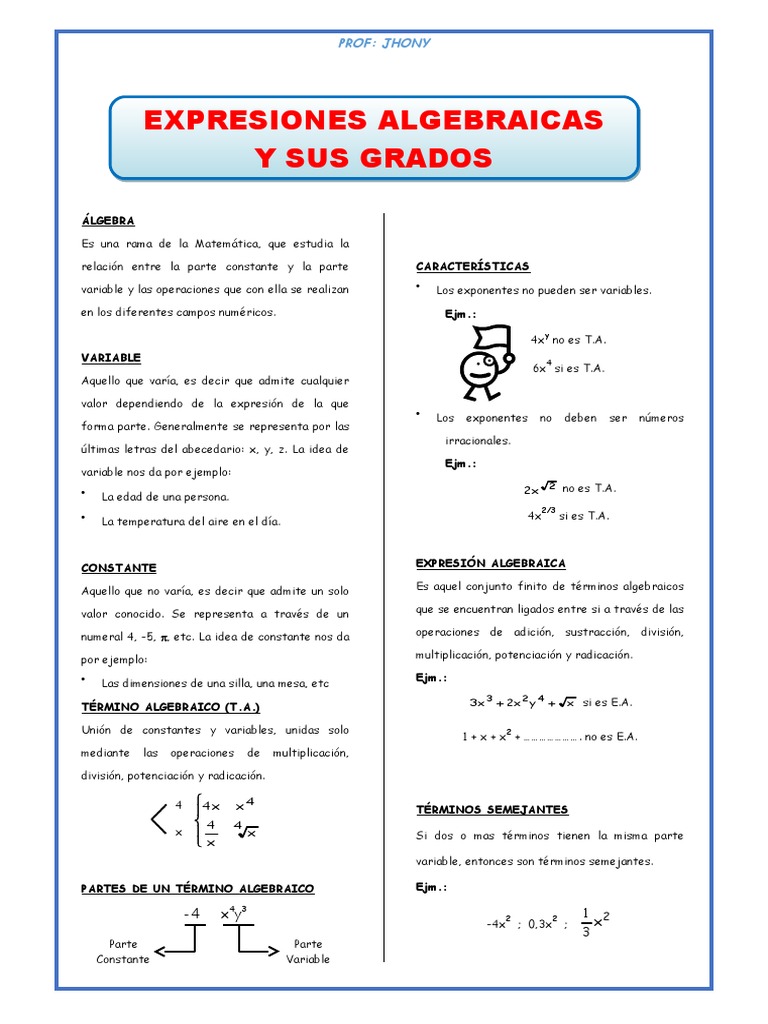 Algebra Tema 4 Expresiones Algebraicas Academia Master Peru | PDF ...