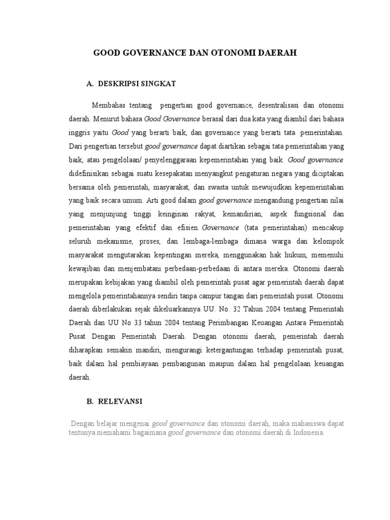 Good Governance Dan Otonomi Daerah | PDF