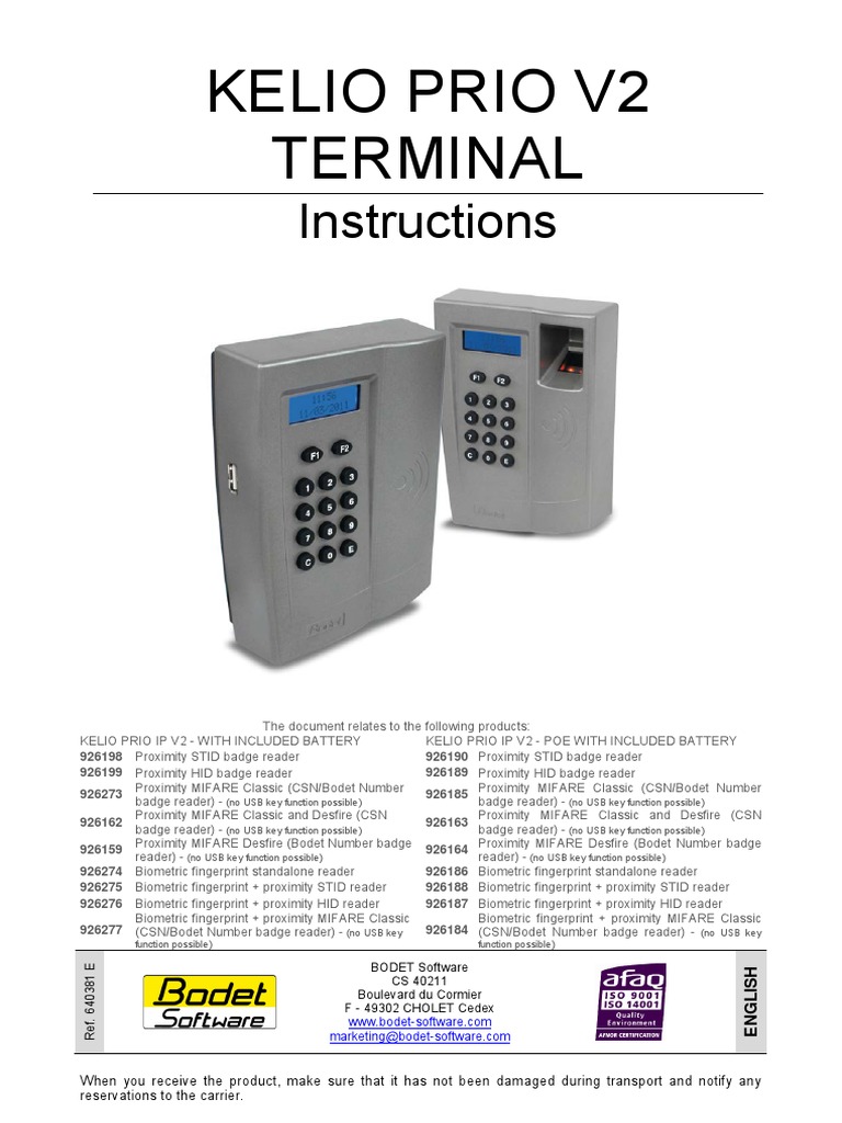Kelio Prio V2 Terminal: Instructions | Download Free PDF | Electrical ...