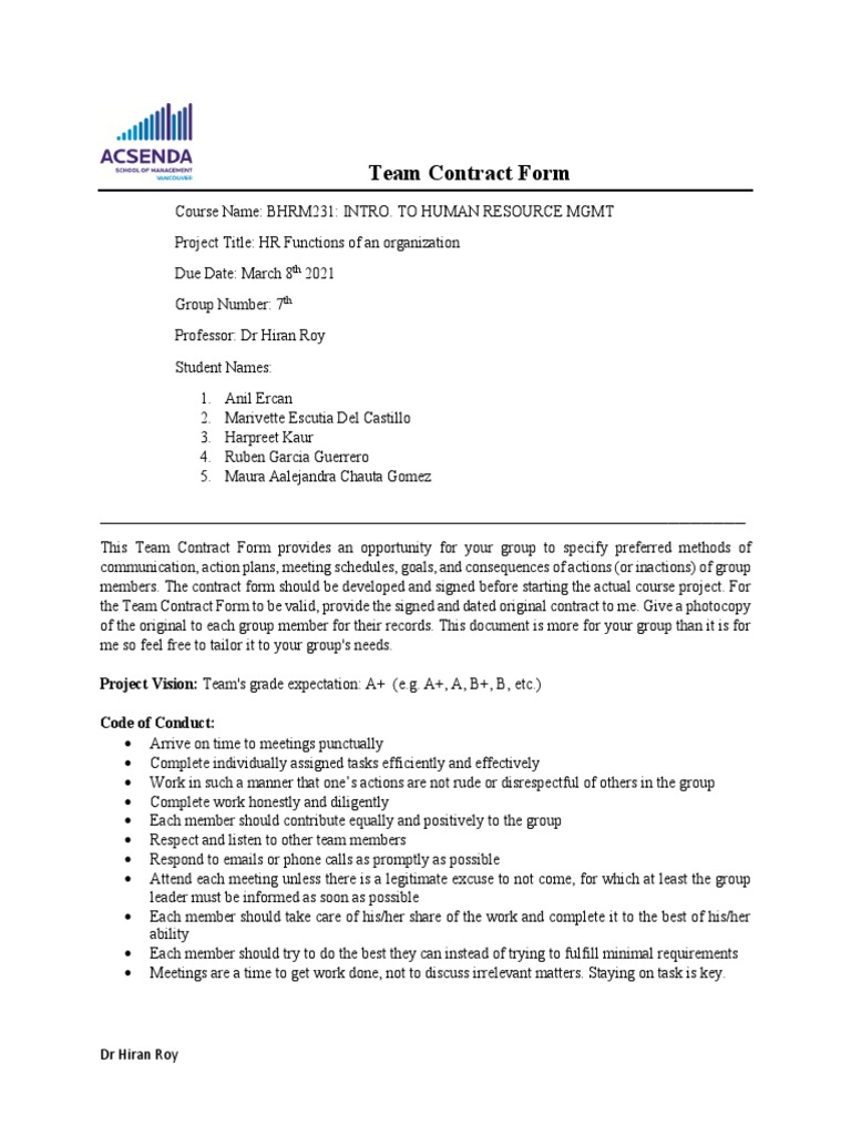 Team Contract Form Assignment 2 | PDF | Communication