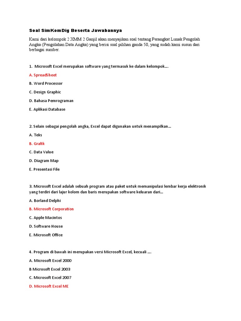 Soal SimKomDig Beserta Jawabannya2 | PDF