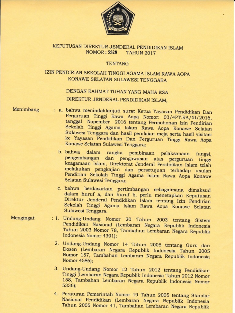 Izin Pendirian STAI Rawa Aopa | PDF