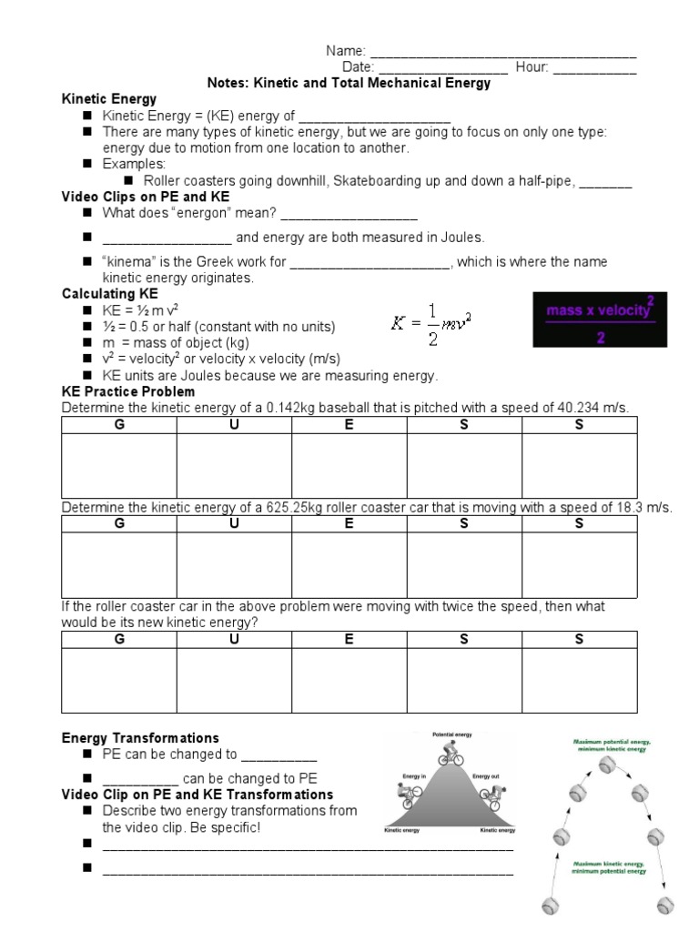 Notes: Kinetic and Total Mechanical Energy Kinetic Energy | PDF ...