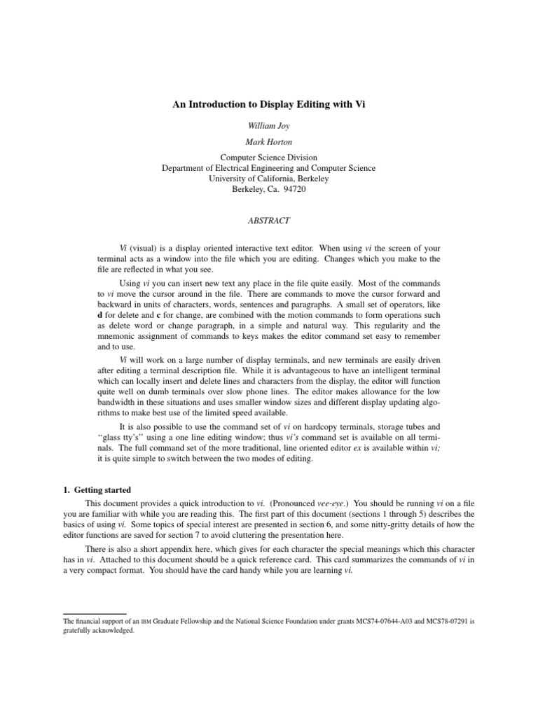 An Introduction To Display Editing With Vi: William Joy Mark Horton ...