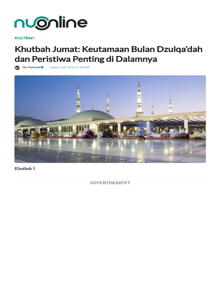 Khutbah Jumat - Keutamaan Bulan Dzulqa'dah Dan Peristiwa Penting Di Dalamnya | PDF