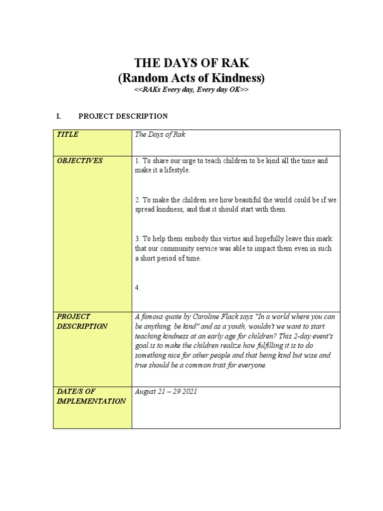 The Days of Rak (Random Acts of Kindness) | PDF | Business