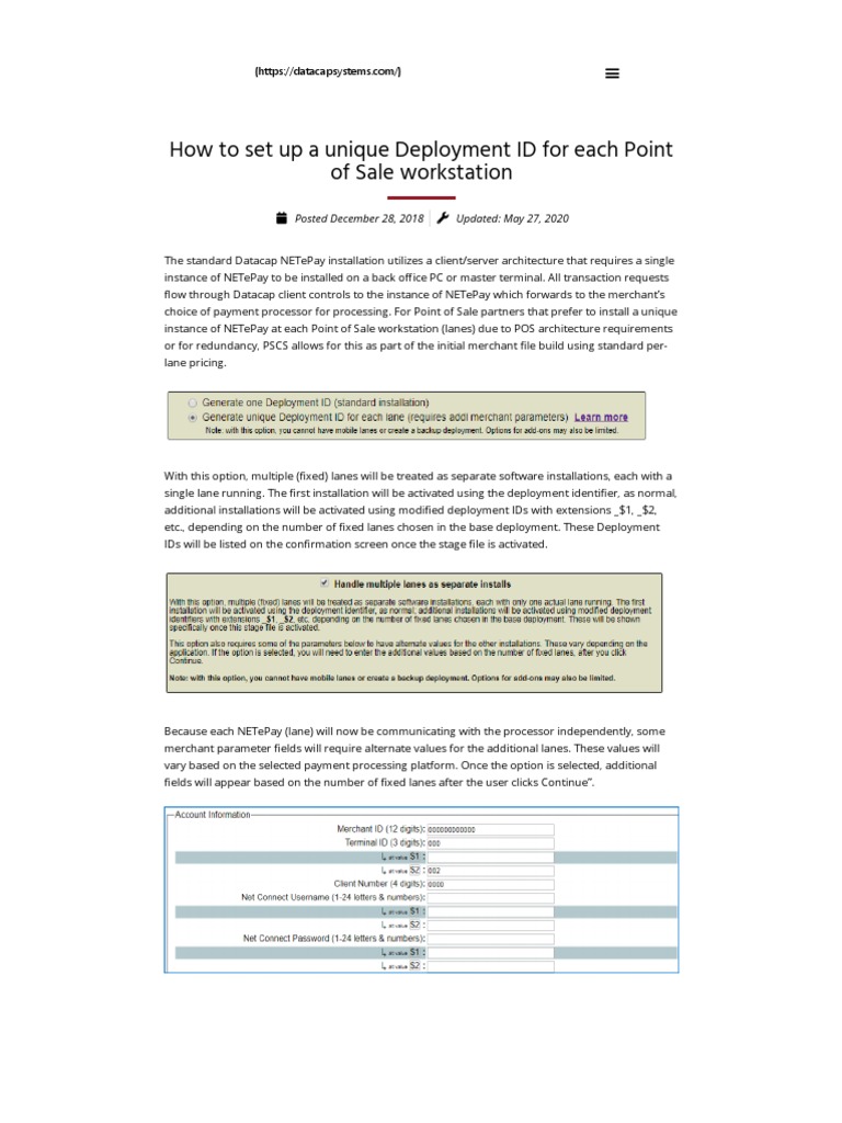 How To Set Up A Unique Deployment ID For Each Point of Sale Workstation - Datacap Systems, Inc ...