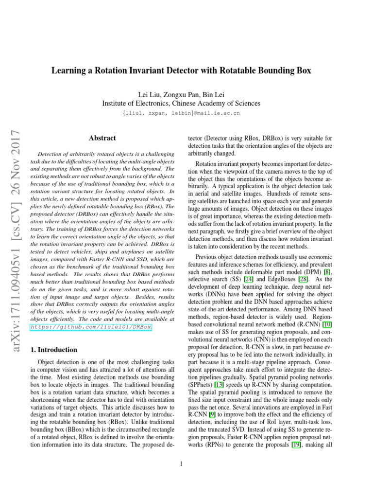 Learning A Rotation Invariant Detector With Rotatable Bounding Box | PDF | Deep Learning