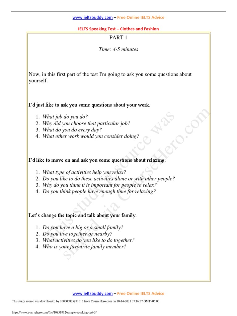 Sample Speaking Test 3 | PDF