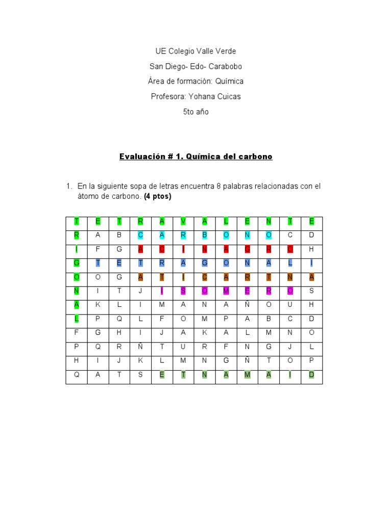 Sopa de Letras: Términos del Carbono | PDF