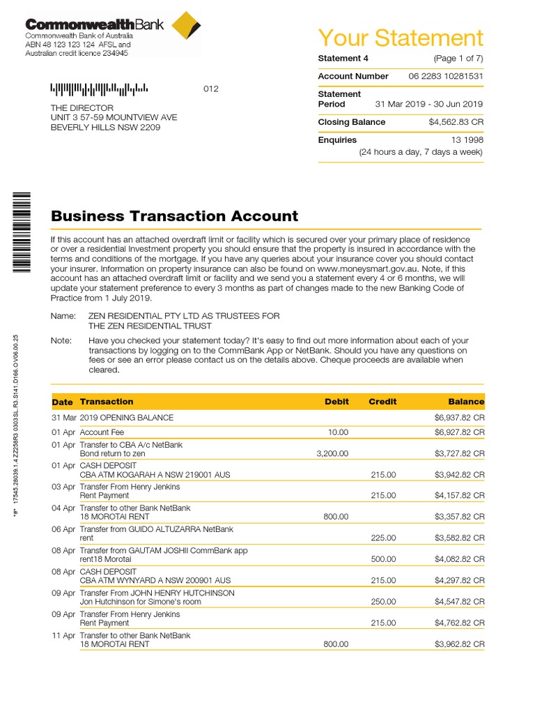 Your Statement: Business Transaction Account | Download Free PDF ...