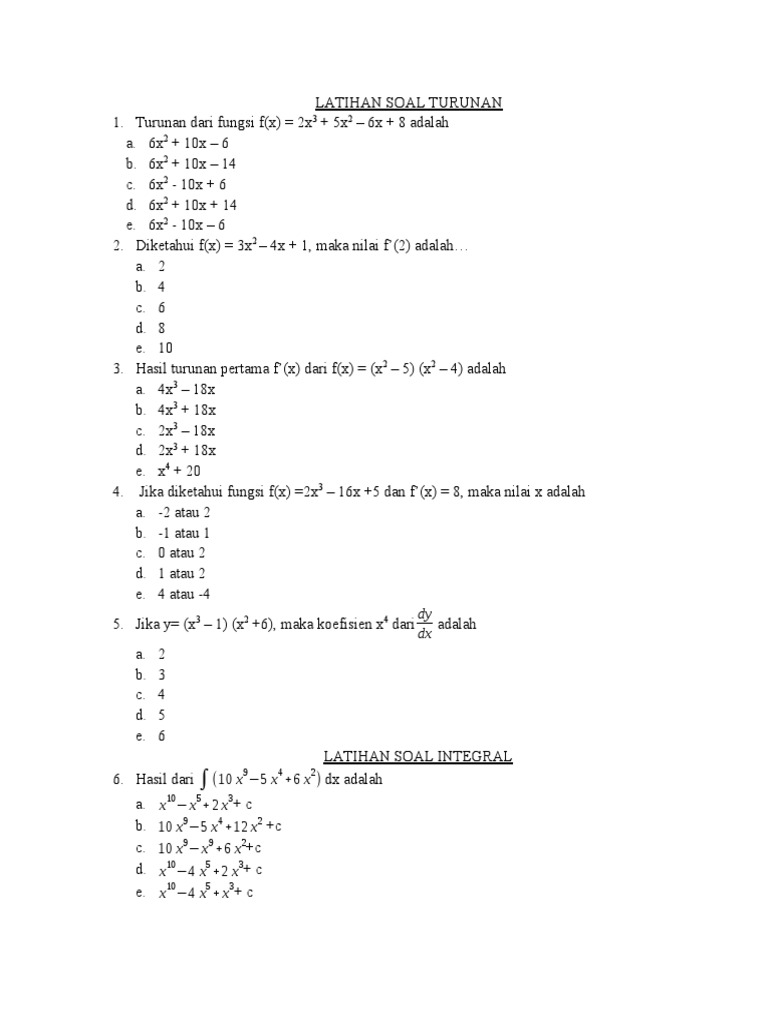 Latihan Soal Integral Dan Turunan | PDF