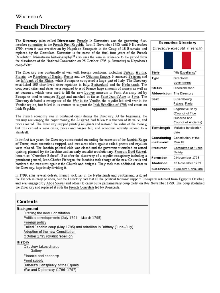 French Directory: Directoire Exécutif (French) | PDF | Napoleon ...