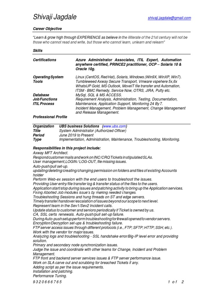 MFT Axway Resume | PDF | File Transfer Protocol | Computer File