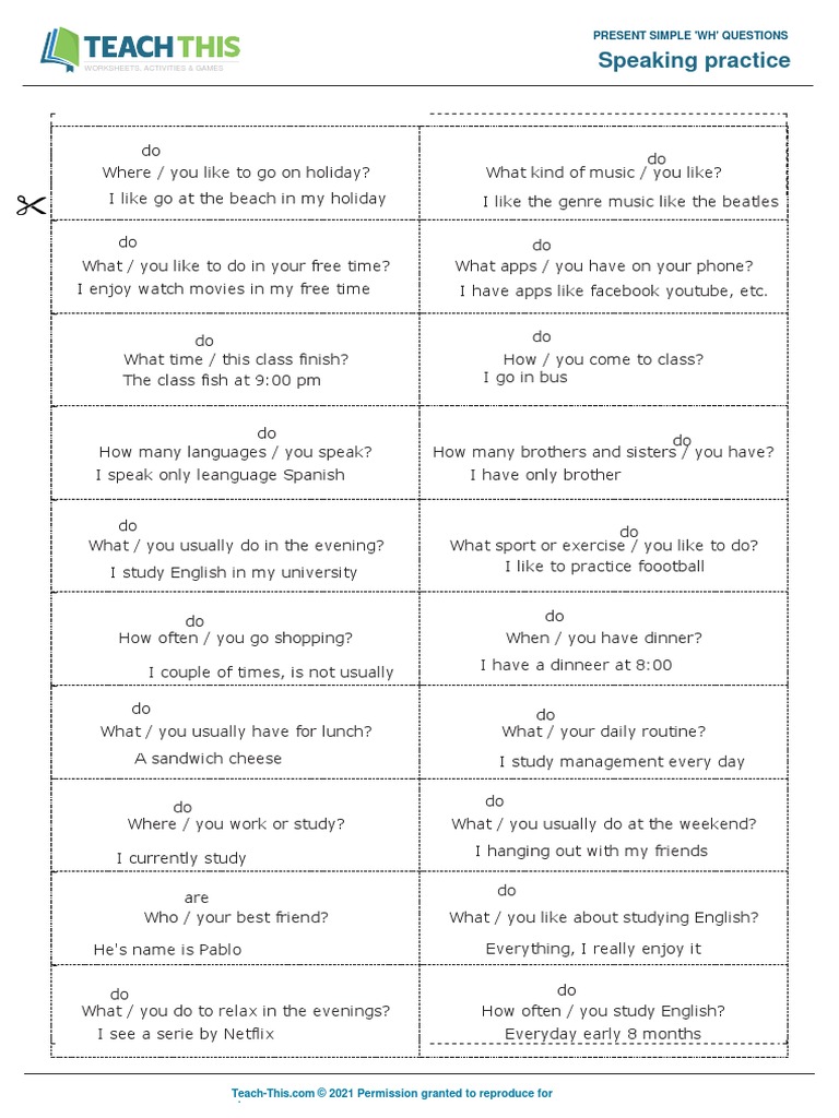 WH - Questions Speaking Practice | PDF | Foreign Language Studies