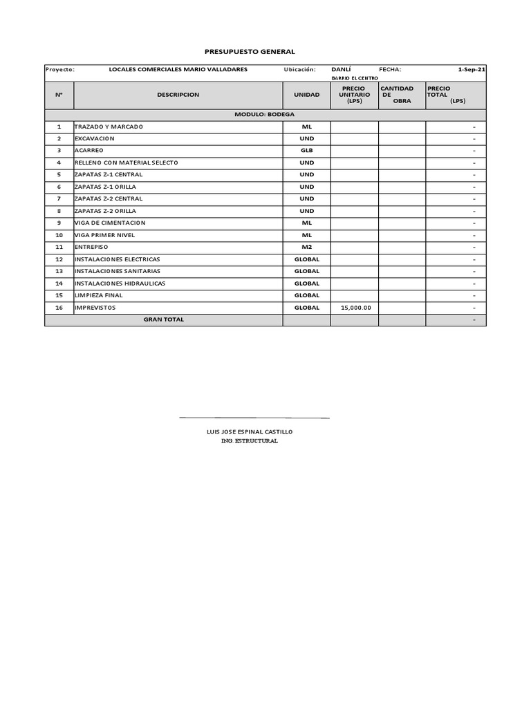 Presupuesto de Obra de Construcción | PDF