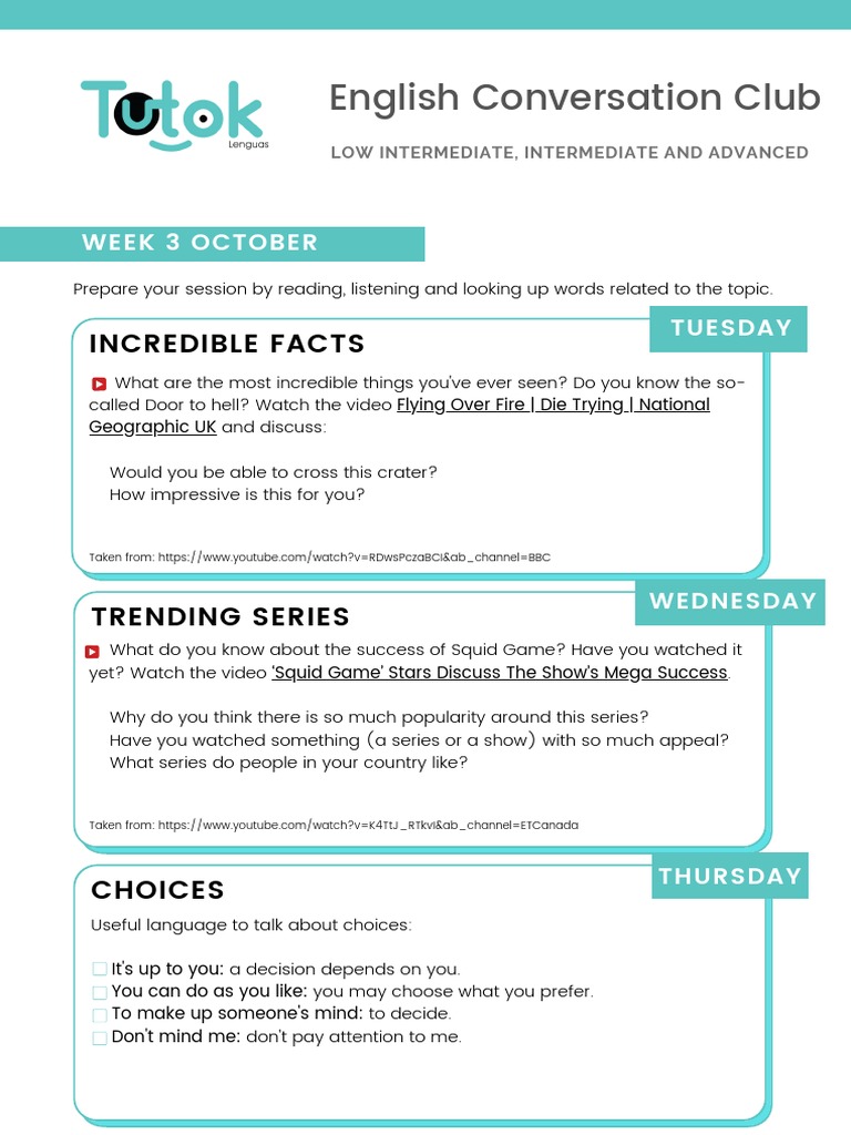 English Conversation Club W3 OCT | PDF
